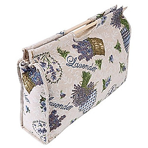 Antilog Knitting Bag,1pc Exquisite Practical Wood Handle Woven Fabric Storage Bag for Knitting Needles Sewing Tools(Blue Flower)
