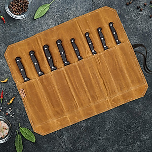 BRUJANE Knife Roll Bag with Cotton Rope | Waxed Canvas Knife Bag for Chefs & Culinary Enthusiasts | Folding Design | 8 Pockets, Holds 7.87-inch Knives (17”L x 21.5”W)