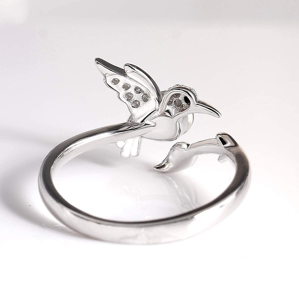 Jewever 925 Sterling Silver Hummingbird ring with Blue Cubic Zirconia for Women Jewelry Gift Silvery Adjustable 6-9#
