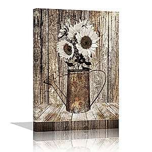 Country Sunflower Wall Art Decor for Home Rustic Farmhouse Wall Decor Canvas Print for Bedroom Living Room Kitchen Bathroom Country White Floral Picture Poster Modern Home Decor Framed Ready to Hang