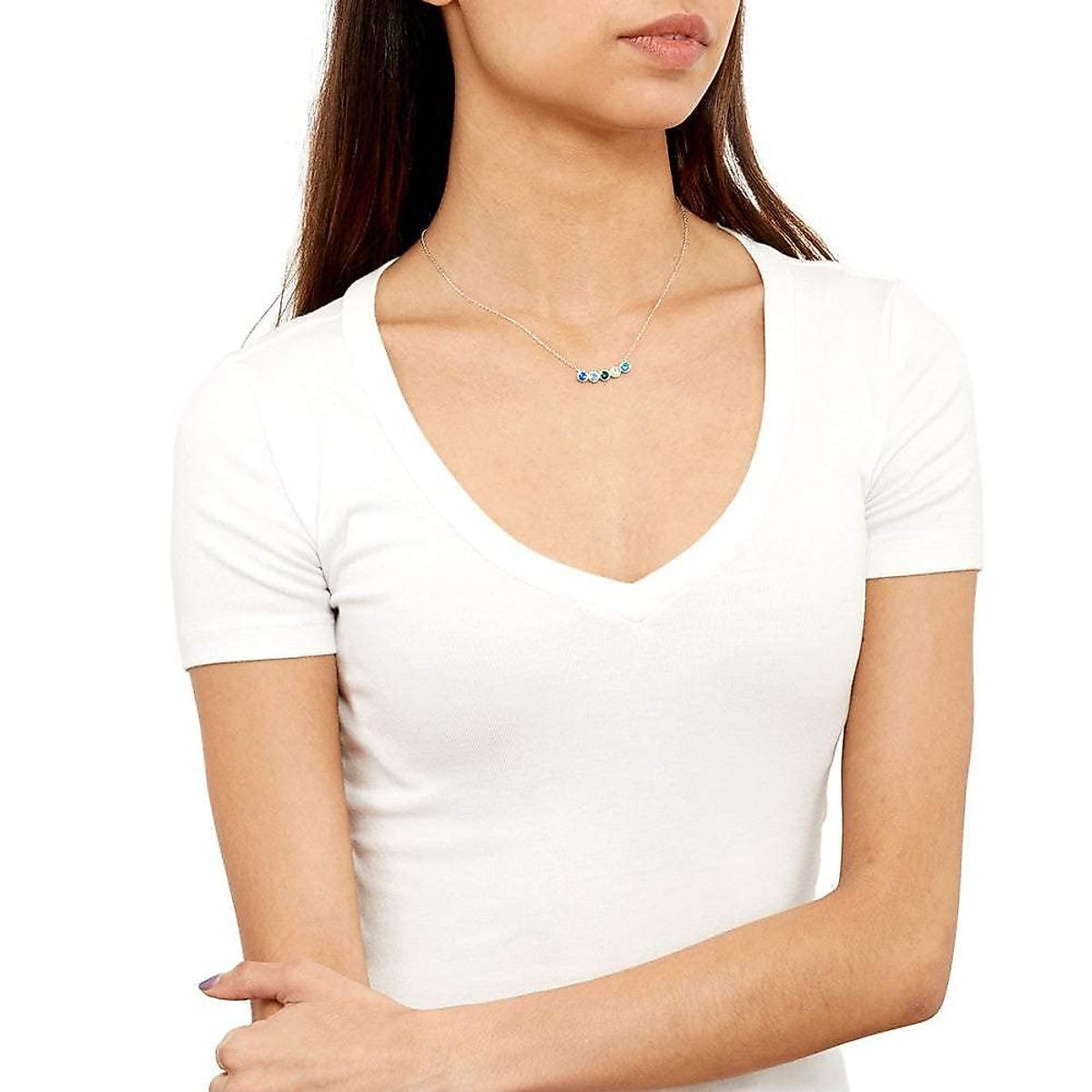 EVE'S ADDICTION Women's Personalized Sterling Silver Five Birthstone Necklace, 16" Chain - Custom CZ Bezel Set Necklace - Gift for Grandma - Gifts for Mom