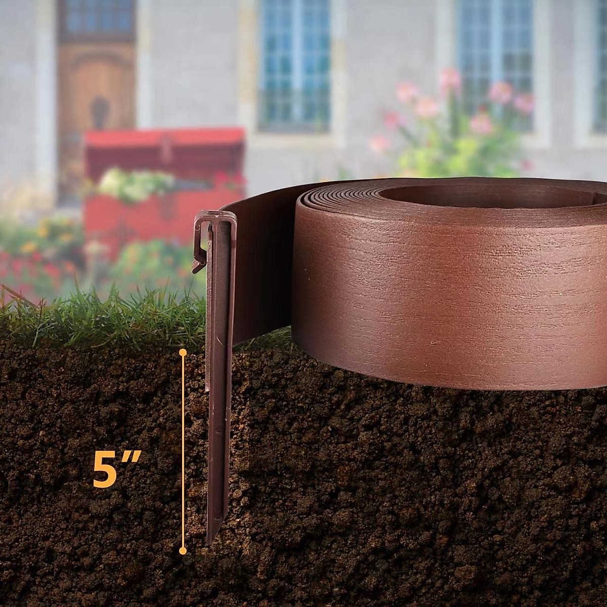 Citrine Garden Landscape Edging Kit, Include 4 Inch High 40 Feet Length Terrace Board, 20 Durable Spikes，Professional Edging Pruning Shear, Brown