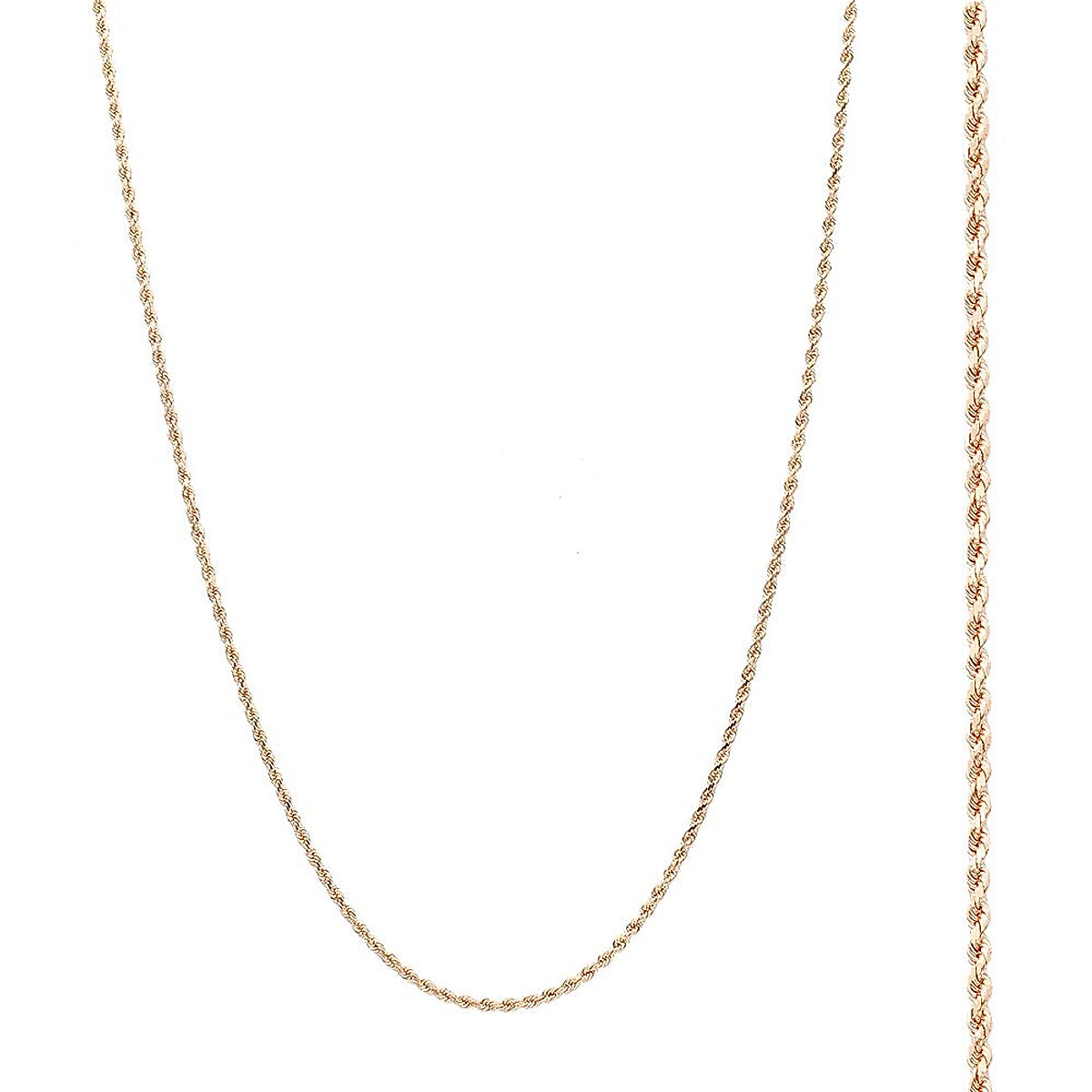 14k Rose Gold Solid Rope 2mm Chain 22" long Necklace with Lobster Claw Clasp