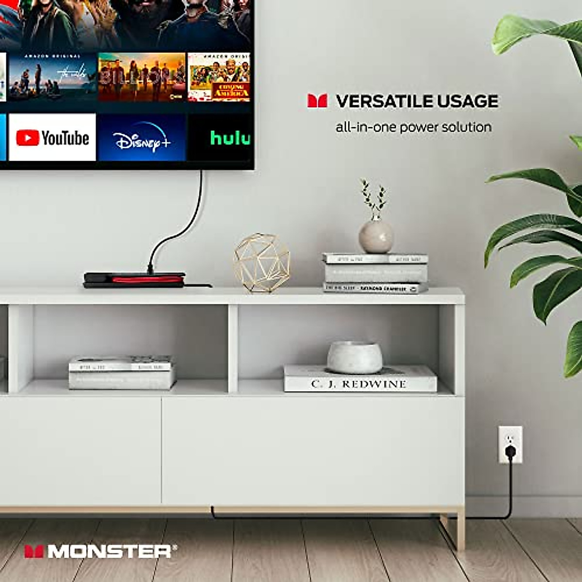 Monster Power Center Vertex XL Surge Protector with Detachable USB Power Strip , Surge Protector Power Strip with 10 AC Outlets, 2 USB-A Ports & 1 USB-C Port (20W)