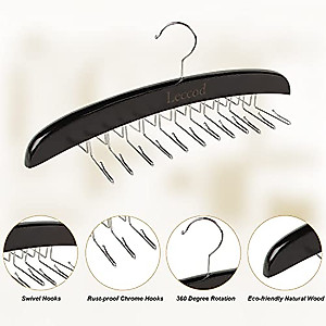 Leccod Upgrade Tank Top Hanger, Bra Hangers Space Saving Wooden 360° Rotating Non-Slip 24 Foldable Metal Hooks Closet Organizer for Camisoles, Bras, Belts, Scarfs(Black,1 Pack)