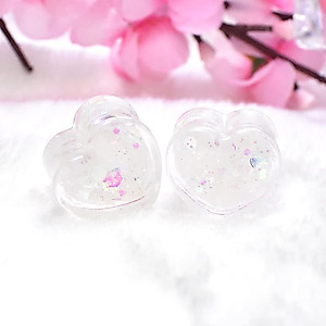 Jboyanpei 6Pcs/3pair Shineing Paillette Heart-shaped Ear Gauges Tunnels and Plug Acrylic Ear Expander Studs Stretching Size 22mm