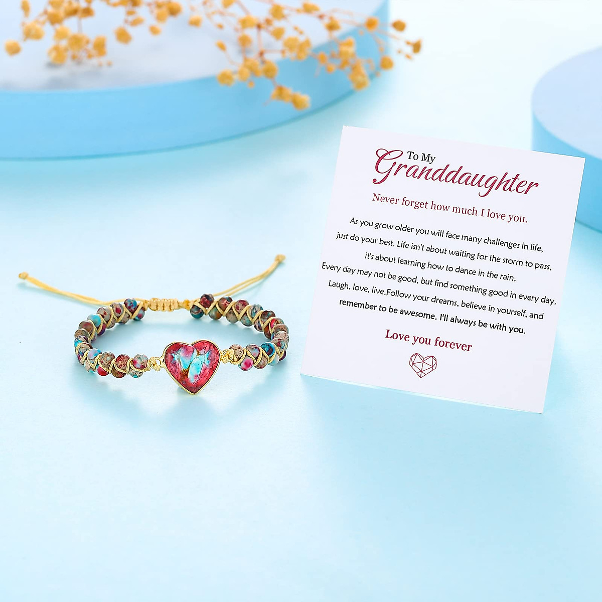 Tyniffer To My Granddaughter Bracelet form Grandma/Grandpa Love You Forever Bracelet Handmade Classic Natural Jasper Bracelet, Gift for Granddaughter Bracelet Jewelry (Red)