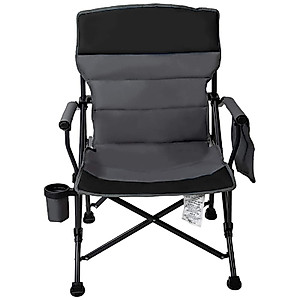 Pacific Pass Heavy Duty Padded Chair w/ Built-In Storage and Cup Holder, Includes Bag - Polyester, Black