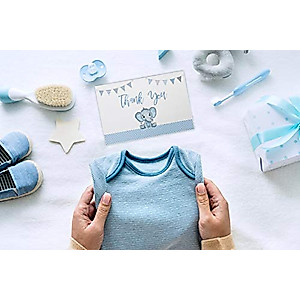 VNS Creations 50 Baby Shower Thank You Cards - Boy Baby Shower Thank You Cards- Baby Shower Cards - Elephant Baby Shower Thank You Cards - Baby Boy Shower Card with Envelopes & Stickers (Blue)