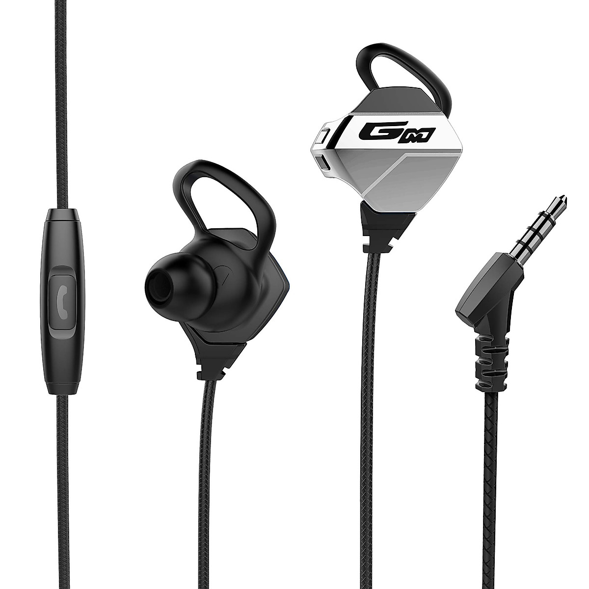 LancaTune Gaming Earbuds with mic in-Ear Gaming Headset with 3.5mm Jack Dual Microphones Design Noise Cancelling for Mobile Gaming, Nintendo Switch, Xbox One, PS4, PS4 Pro, Laptop, PC- Black/Silver