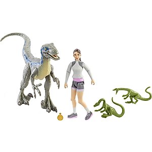 Mattel Jurassic World Camp Cretaceous Yasmina Yaz and Velociraptor Human and Dino Pack with 2 Action Figures, 2 Compys Figures and Accessory, Toy Gift Set and Collectible