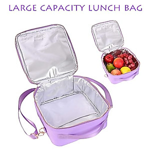 HASOIY Personalized Colorful Letter Patch Insulated Lunch Bag Custom Glitter Varsity Letters Reusable Lunchbox For Kids (purple)