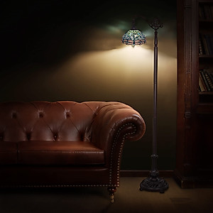 MOOVIEW Tiffany Floor Lamp Dragonfly Stained Glass Floor Reading Bedroom Living Room Arched Lamp 61’’ Tall Wide Lampshade 1 PCS LED Bulb(2700k E26) Included,Sea Blue,Gifts