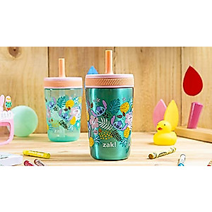 Zak Designs Disney Lilo and Stitch Kelso Tumbler Set, Leak-Proof Screw-On Lid with Straw, Bundle for Kids Includes Plastic and Stainless Steel Cups with Bonus Sipper (3pc Set, Non-BPA, Stitch)