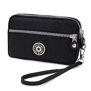 Women's Canvas Cell Phone Wristlets Bag Workout Phone Clutch Wallets Purse Zip Handbag for Samsung Galaxy S10 S9 S8 Plus Note 9 Note 8 LG V40 ThinQ Stylo 4 Motorola Moto G7 Fit with Case On(Black)