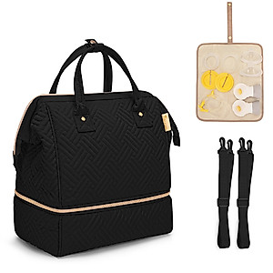 Fasrom Small Breast Pump Bag Backpack with Cooler Compatible with Elvie and Medela Pumps, Wearable Pumping Tote Bag with Waterproof Mat for Working Moms (Patent Design), Black