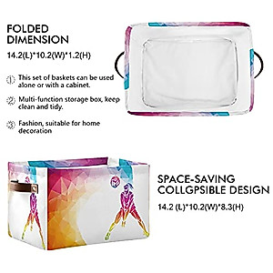 AUUXVA Abstract Sport Women Volleyball Storage Bins Basket, Collapsible Storage Cube Rectangle Storage Box with Handles for Shelf Closet Nursery Bedroom Home Office 1 Pack