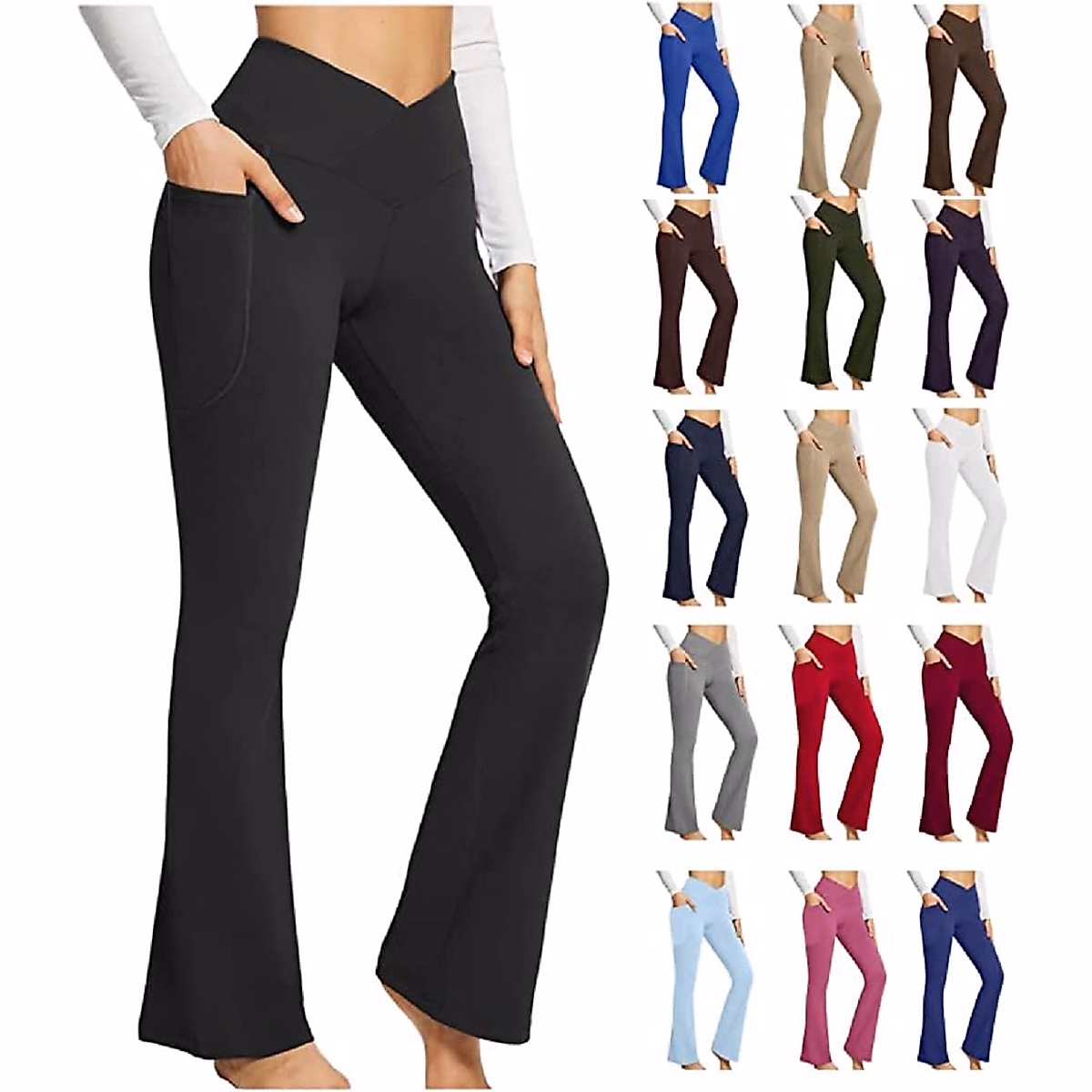 Aricy Women Bootcut Yoga Pants 2023 High Waisted Flare Leggings Workout Leggings Casual Soft Pants Comfy Palazzo Athletic Wide Leg Pants with Pocket Sports Fitness Sweatpants Girl Active Yoga Pants