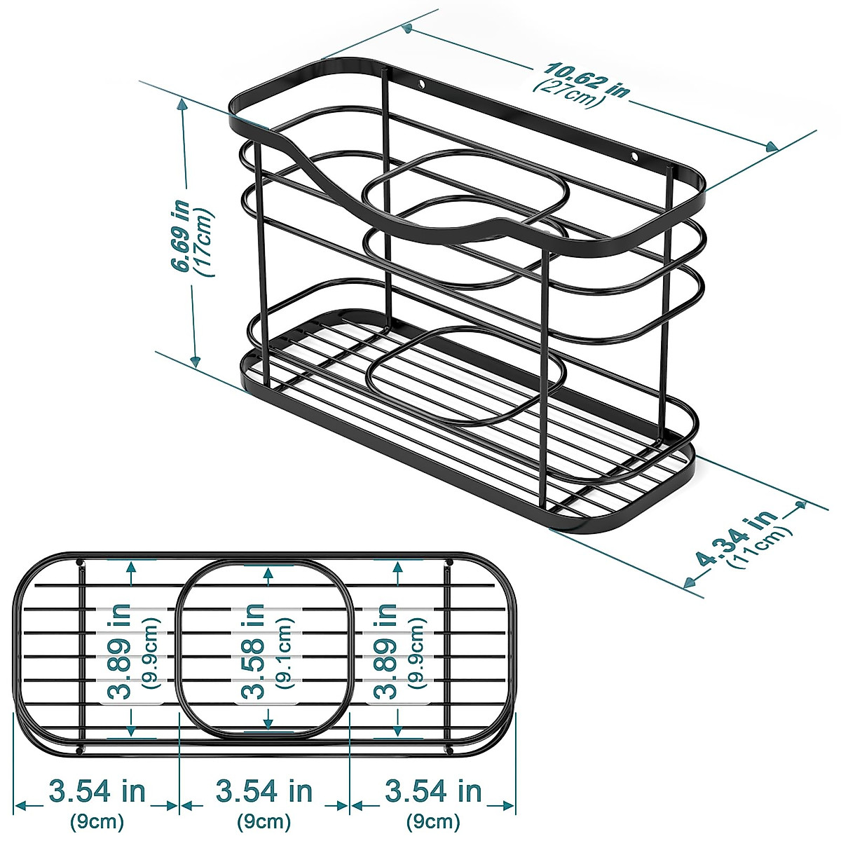 XILIMEN Hair Dryer Holder 3 in 1 Hair Tool Organizer Wall Mounted/Cabinet Door Bathroom Storage Under Sink Stainless Steel Countertop Hot Tools Basket for Blow Dryer, Curling Iron, Straightener