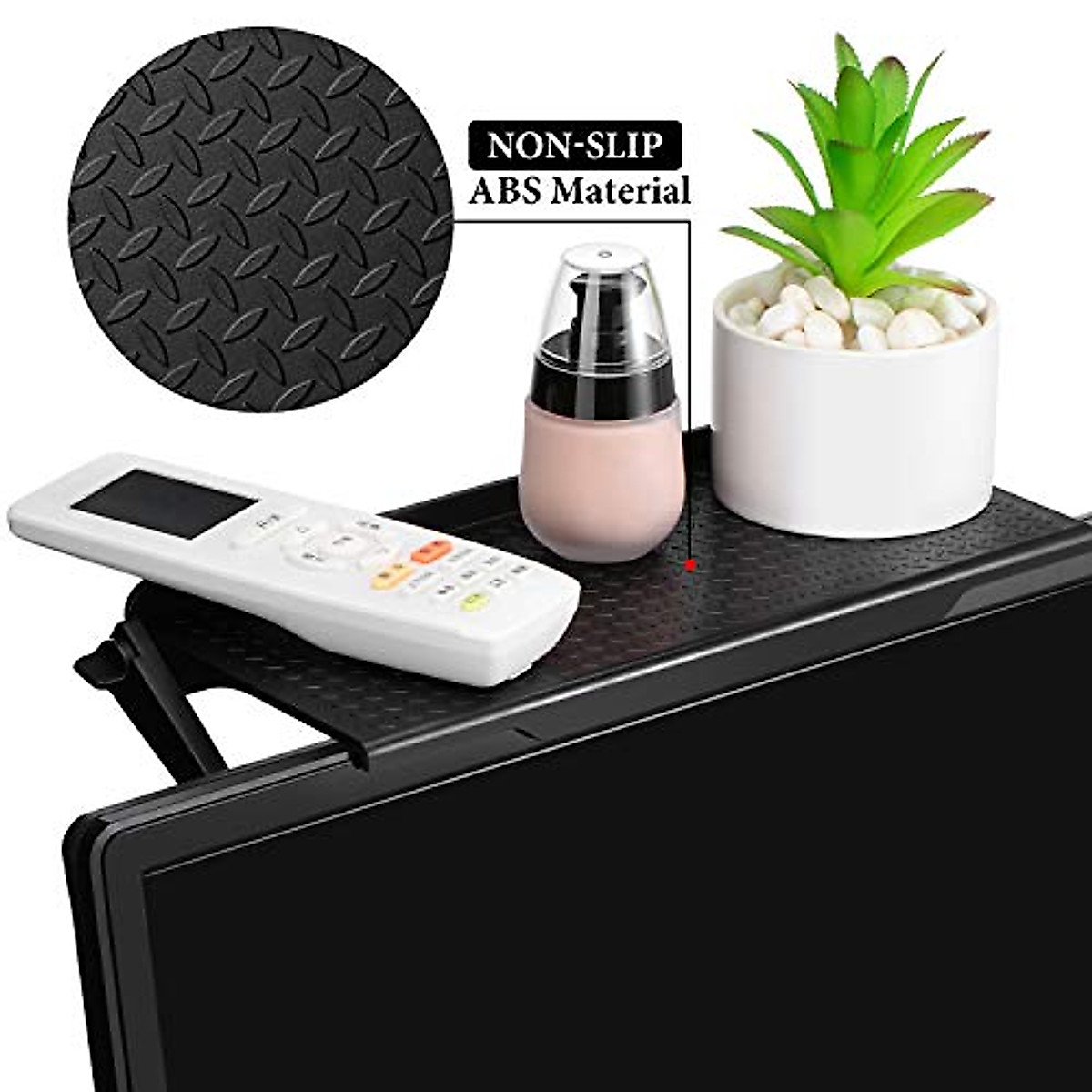 2 Pieces TV Top Shelf Screen Shelf Adjustable Monitor Top Shelf TV Top Storage Bracket Computer Screen Shelf for Cellphone Stand, Media Boxes, Game Console, Router and Home (Black, 11.8 x 4.7 Inch)