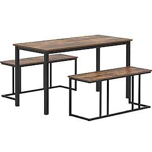 SogesPower 55.1 inches Dining Table Set,3-Pieces Kitcen Table Set for 2 Person Kitchen Breakfast Table Chair Set Pub Table and Chairs Set with 2 Bench Suitable for Kitchen Dining Room,Retro