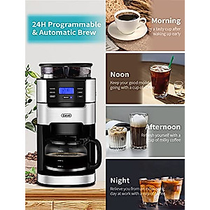 10-Cup Drip Coffee Maker, Grind and Brew Automatic Coffee Machine with Built-In Burr Coffee Grinder, Programmable Timer Mode and Keep Warm Plate, 1.5L Large Capacity Water Tank,900W, Black