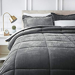 Amazon Basics Ultra-Soft Micromink Sherpa Comforter Bed Set - Charcoal, Full/Queen & Down-Alternative Pillows, Soft Density for Stomach and Back Sleepers - Standard (Pack of 2), White