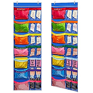 2 Pcs Daily Activity Kids Clothes Organizer Rainbow Weekly Hanging Closet Portable Kids Clothes Storage Prepare and Organize a Week’s Worth of Your Children's Clothing Organizer for Room (Blue)