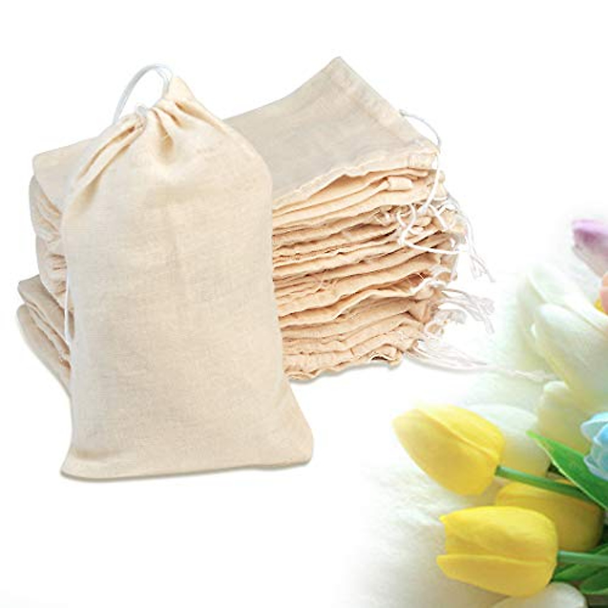 Tayfremn 100Pcs Cotton Drawstring Bags, Reusable Muslin Bag Natural Cotton Bags with Drawstring Produce Bags Bulk Gift Bag Jewelry Pouch for Party Wedding Home Storage, Natural Color (4 x 6 Inches)