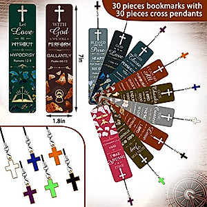 30 Pcs Bible Verses Bookmarks with Hollow Cross and Cross Pendants Inspirational Book Markers Christian Bookmarks, Christian Gifts Reading Reward Scripture Church Supplies for Women Kids Men