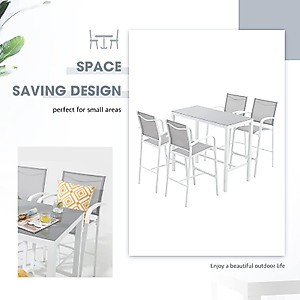 OC Orange-Casual Outdoor Bar Stool Set of 2, All-Weather Aluminum Textile Fabric High Top Patio Dining Chair, Counter Height Metal Barstool High Back Armchair, for Backyard, Porch, Balcony, White