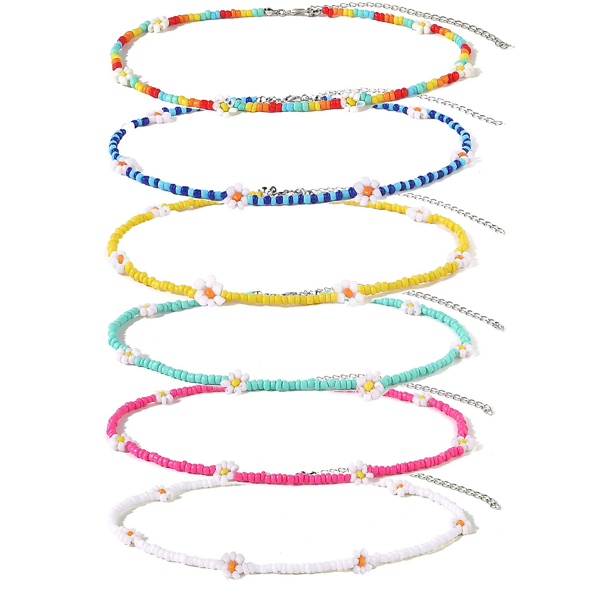 GYSONG Beaded Choker Necklaces For Women Vsco Boho Handmade Flower Necklace Cherry Cute Necklace For Women Beach Necklace Set 6 Pieces