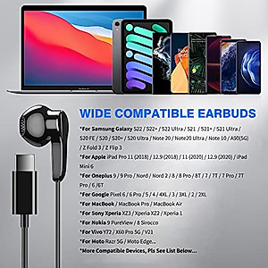 USB C Headphones for Samsung S22+ Ultra S23, Type C Headphones with Microphone HiFi Stereo Volume Control Magnetic in Ear Wired Earbuds for Galaxy A53 Flip 3 4 Pixel 7 Pro 6 6A OnePlus 11 10T Black