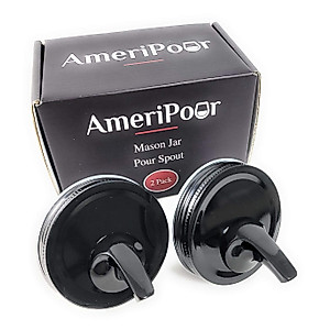 AmeriPour Black - Mason Jar Pour Spout - Regular Mouth - For Moonshine And Whiskey - Made 100% In The USA. Free Flow Mason Jar Spouts That Don't Leak. No Cracks, Just A Perfect Pour Everytime. 2 Pack
