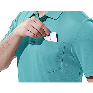 Rdruko Men's Polo Shirts with Pocket Short Sleeve Dry Fit Golf Sports Collared Shirts(Ocean Blue, US XL)