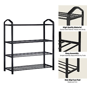 YSSOA 4-Tier Stackable Shoe Rack, 12-Pairs Sturdy Shoe Shelf Storage, Black Shoe Tower for Bedroom, Entryway, Hallway, and Closet