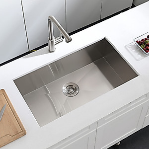 32 Undermount Stainless Steel Kitchen Sink - Dorzom 32"x17" 18 Gauge 9 Inch Deep Stainless Steel Single Bowl Under Mount Kitchen Sink Basin with Accessories