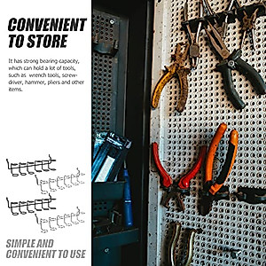 Housoutil 4Pack Pegboard Screwdriver Holders, Six- Tool Multi- Tool Organizer Racks, Stainless Steel Peg Board Tool Utility Hooks for Your Workbench, Garage, Tool Shed, or Craft Room (Black& Silver)