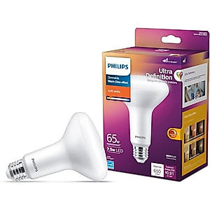 PHILIPS LED Flicker-Free Frosted Dimmable BR30 Light Bulb - EyeComfort Technology - 650 Lumen - Soft White (2200K) - 7.5W=65W - E26 Base - Title 20 Certified - Ultra Definition - Indoor - 4-Pack