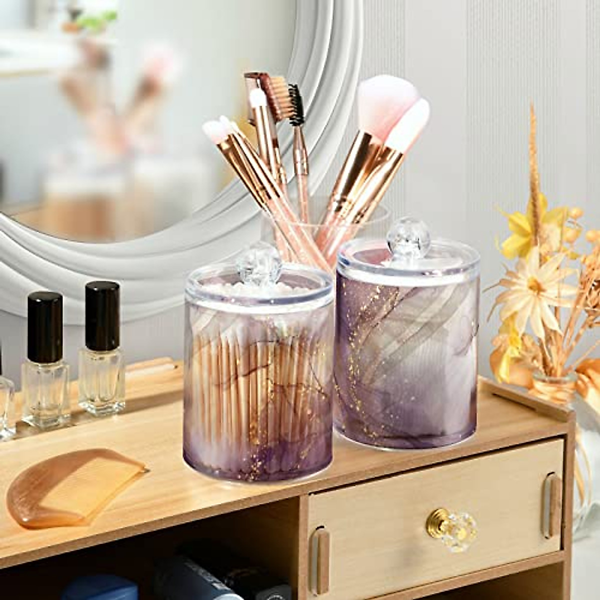 SUABO Plastic Jars with Lids,Purple MarbleStorage Containers Wide Mouth Airtight Canister Jar for Kitchen Bathroom Farmhouse Makeup Countertop Household,Set 2