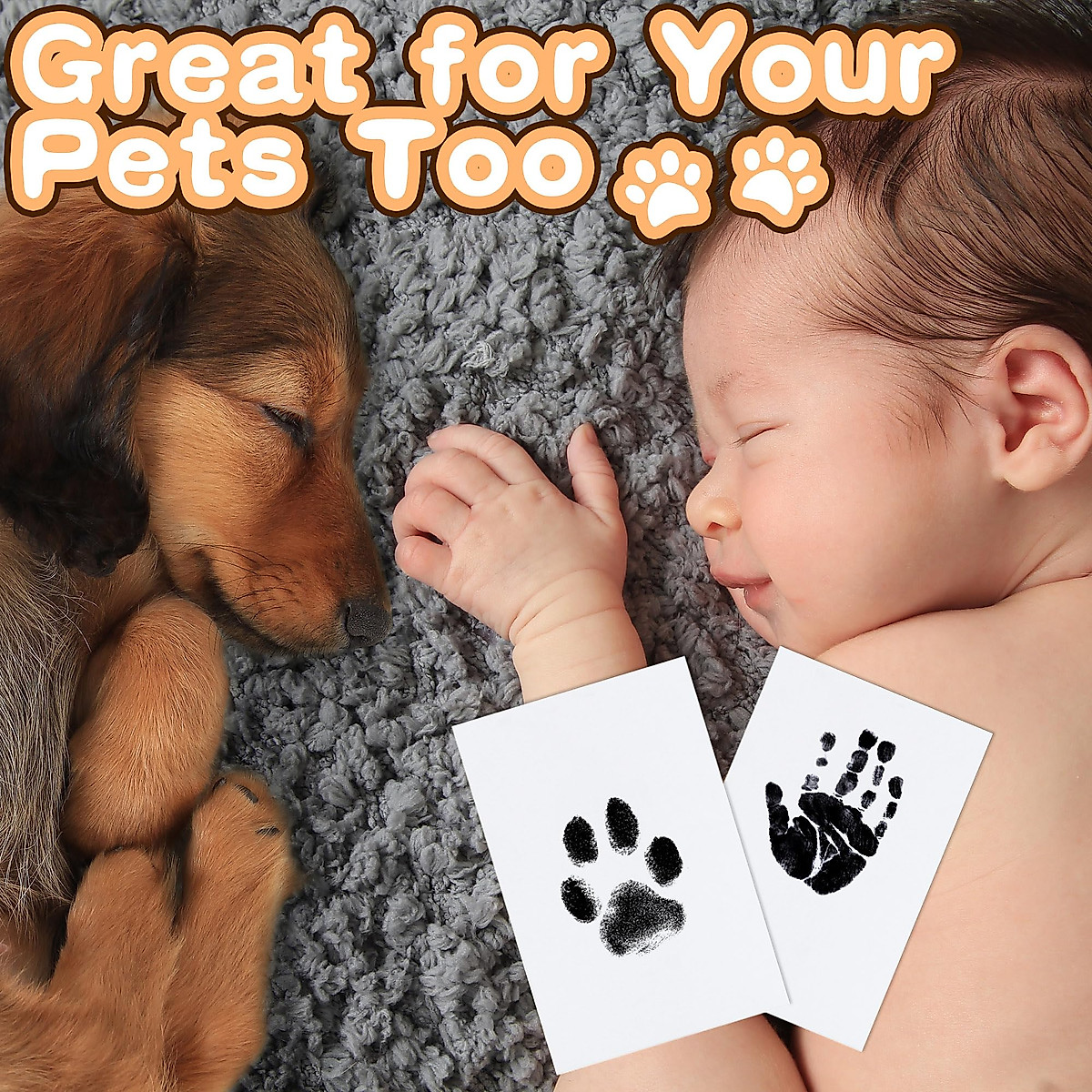 MengNi Baby Footprint Kit Hand Footprint Kit Dog Paw Print Kit Clean Touch Ink Pad Inkless Hand and Footprint Kit Handprint Kit Baby Registry Search with 4 Ink Pads and 8 Imprint Cards