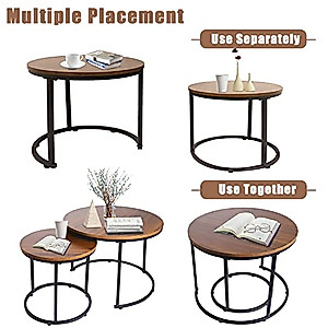 aboxoo Coffee Table Nesting Side Set of 2 End Table Top Sturdy Metal Frame Desk Centerpiece Living Room Bedroom Apartment Modern Industrial Simple Nightstand