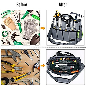 Housolution Garden Tote Bag, 900D Gardening Tool Bag, Garden Tote Storage Bag with Pockets & Long Adjustable Shoulder Strap, Home Tools Organizer Garden Tool Kit Holder, Standable, 14 Inch, Gray