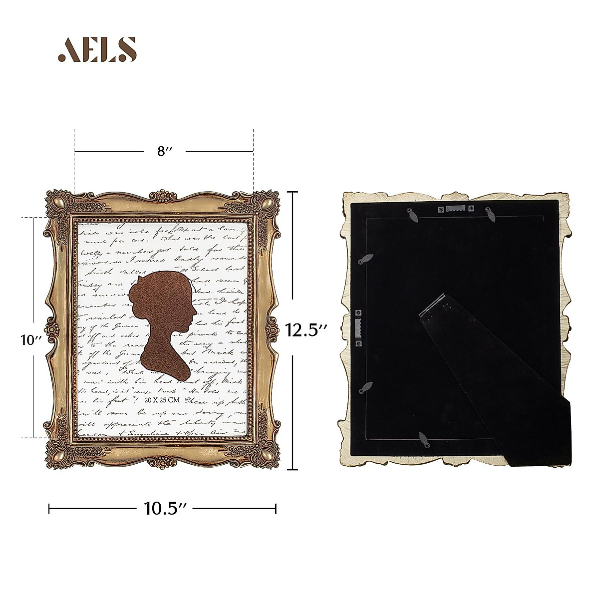 AELS 8x10 Inch Vintage Picture Frame, Elegant Antique Photo Frames with Glass Front, Photo Display, Tabletop Wall Hanging, Gift Ideas, Retro Gold