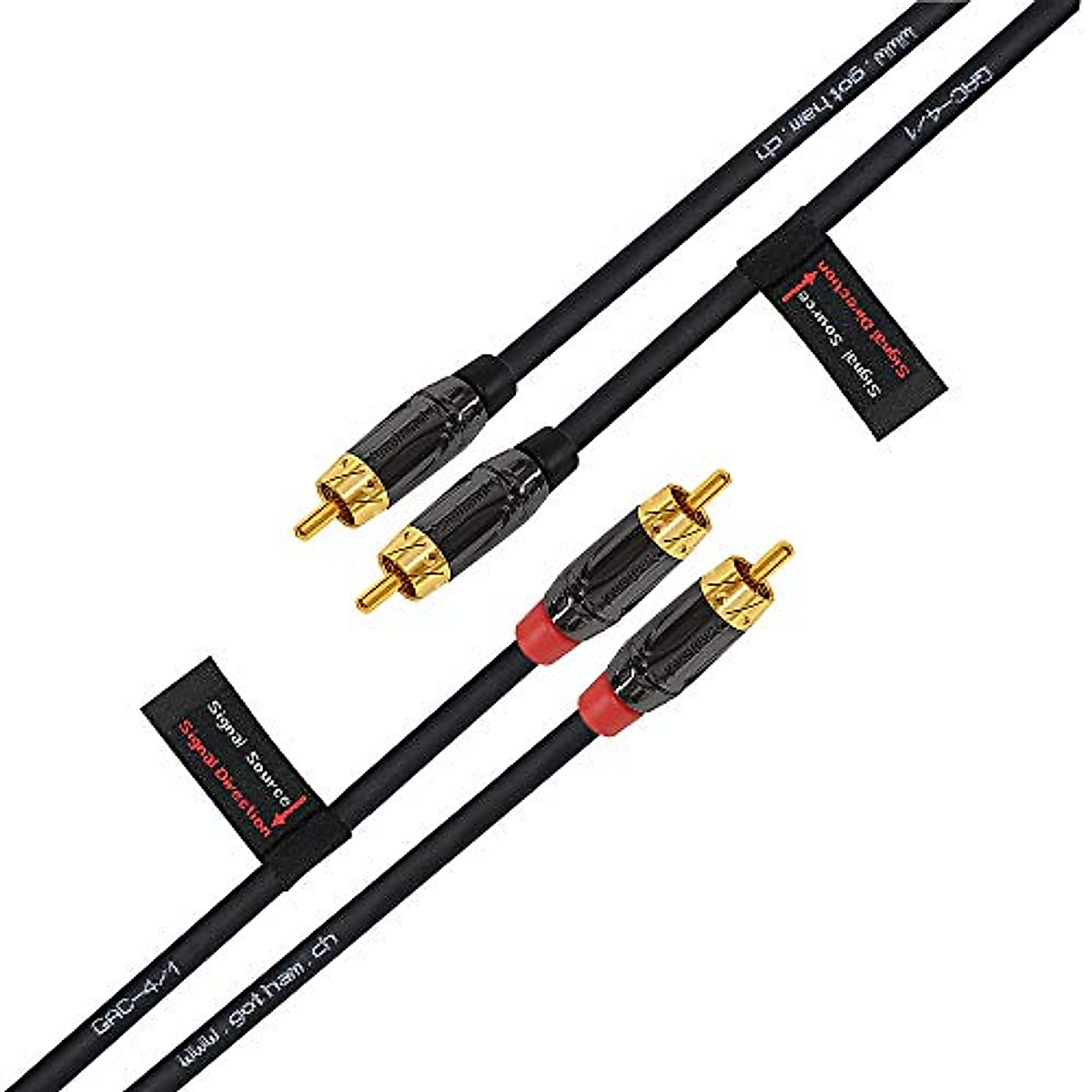 3 Foot RCA Cable Pair - Gotham GAC-4/1 (Black) Star-Quad Audio Interconnect Cable with Amphenol ACPL Black Chrome Body, Gold Plated RCA Connectors - Directional