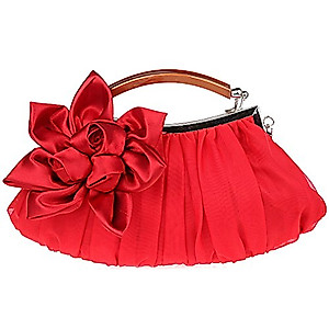 Thenice Women's Silk Flowers Wedding Evening Bags Clutch (Red)