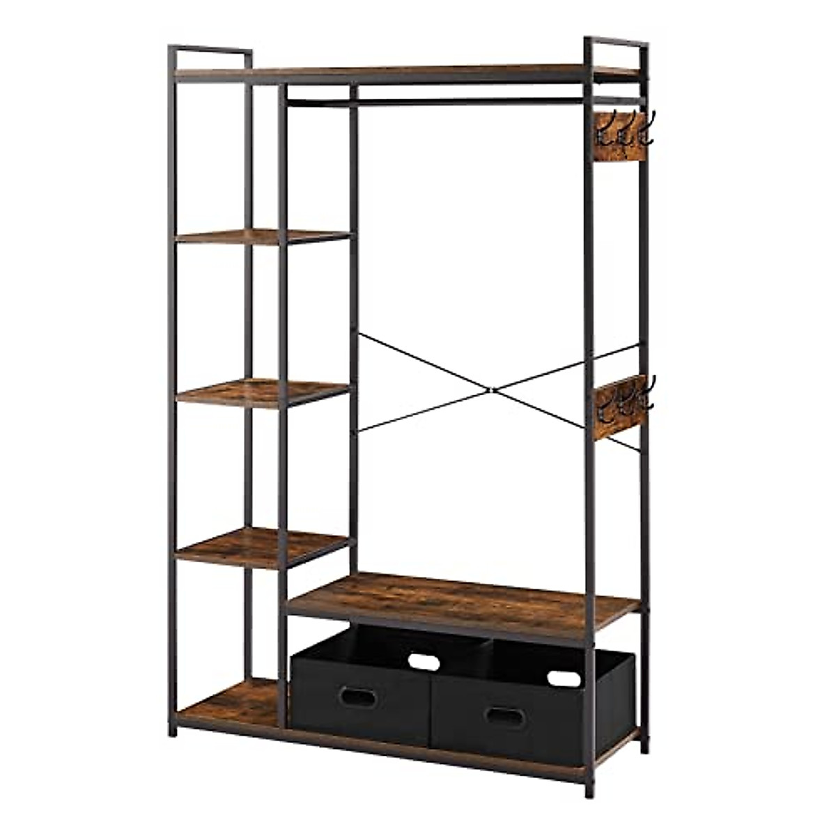 AVGVLIJ Heavy Duty Garment Rack 43.7’’w x 15.75’’d x 70.08’’h, Free-Standing Closet System with Open Shelves and Hanging Rod (Rustic Brown + Particle Board)