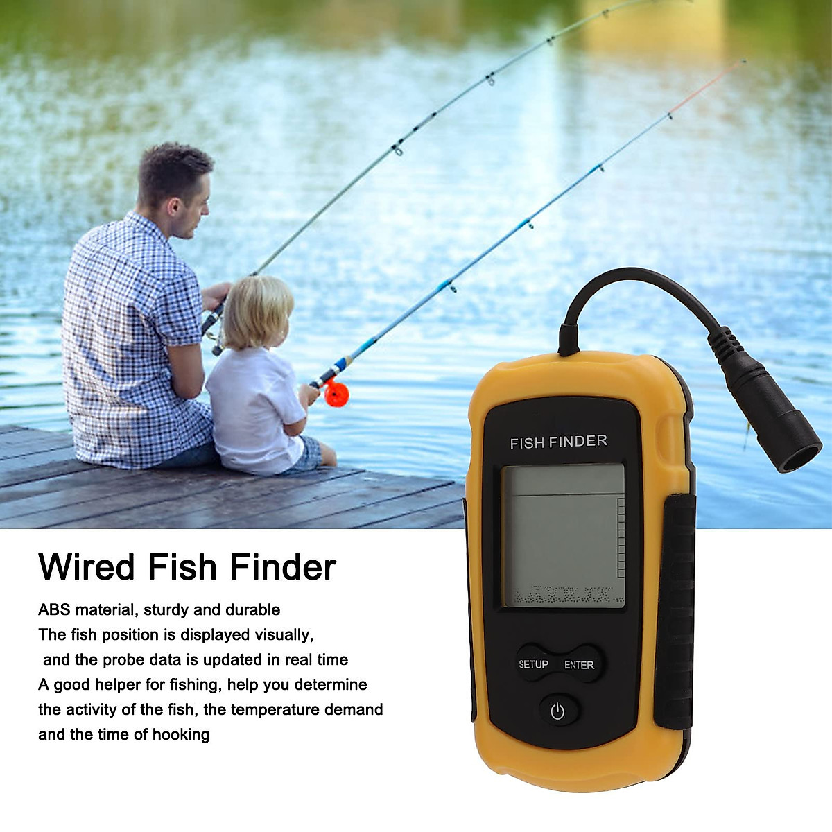 Topyond Portable Wired Fish Finder ABS Sonar Intelligent Underwater Fishfinder Handheld Depth Finder for Ice Fishing Boat Kayak Fishing