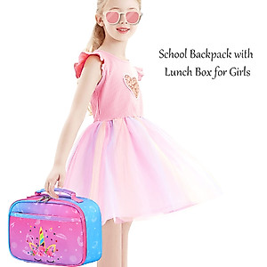 LEDAOU Kids School Backpack with Lunch Box for Girls Bookbag School Bag Preschool Kindergarten Toddler Backpack Tie Dye (Gradient Blue Purple-Cosmos)