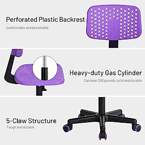 Homy Casa Inc PP Back Ergonomic Adjustable Design Armless Swivel Small Home Office Computer Desk Chair, Purple